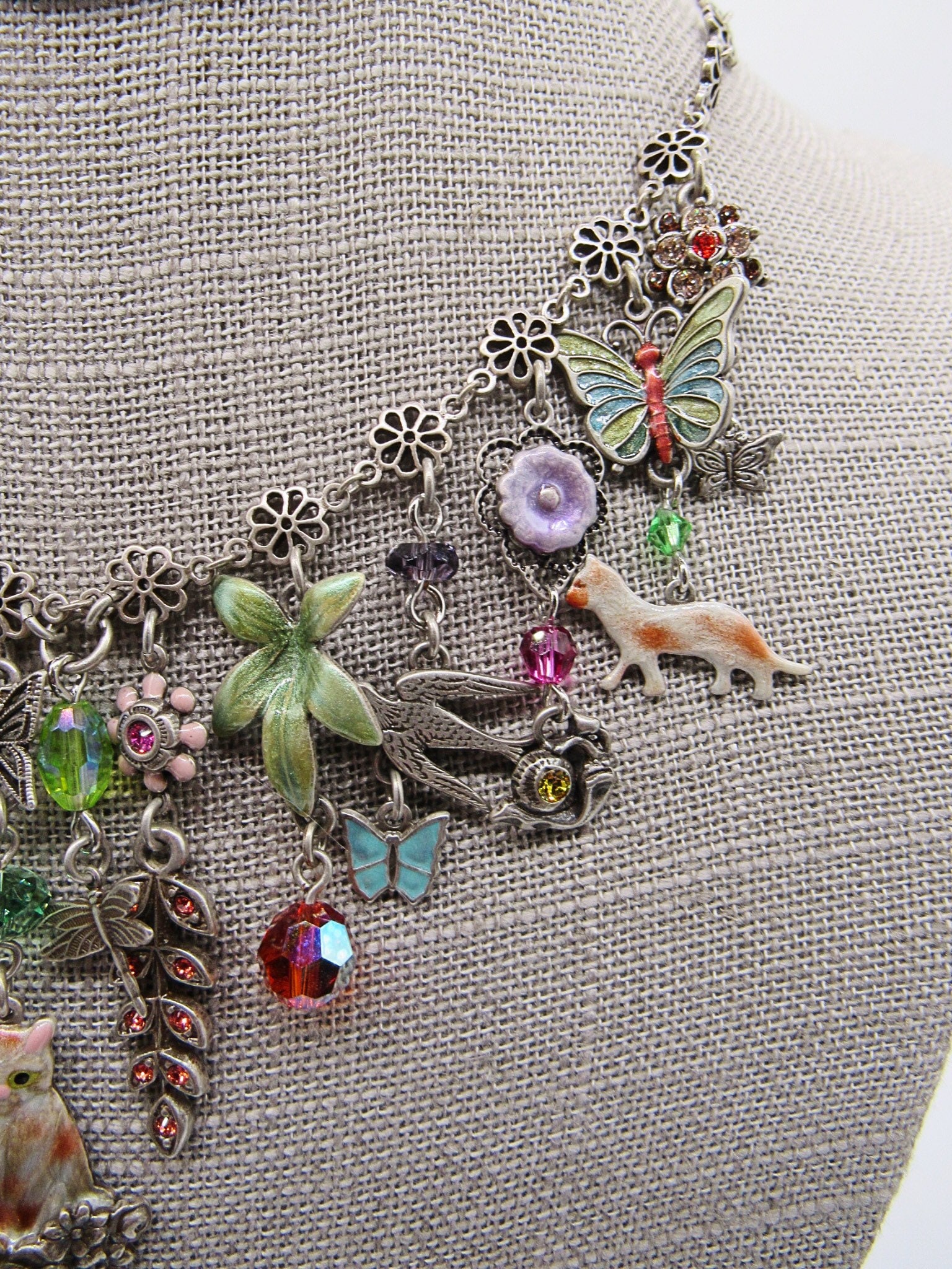 Kirks Folly Catnip Garden feline fantasy antique silver tone enameled ...