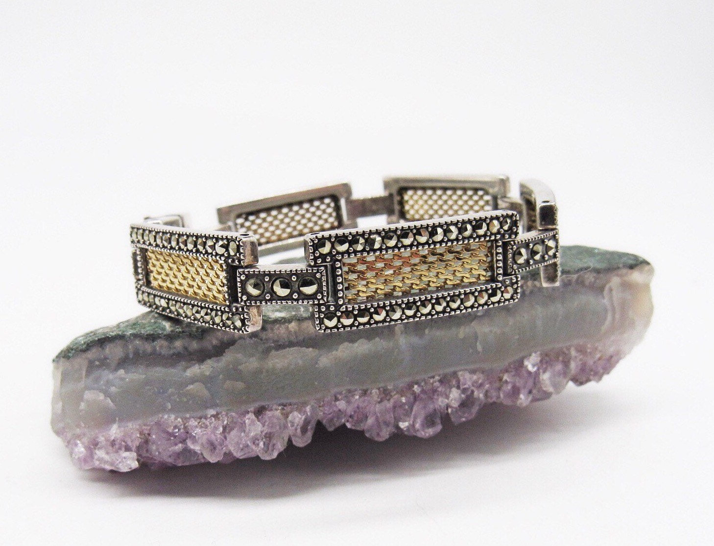 Judith Jack vintage Art Deco design Sterling Silver Marcasite Gold ...