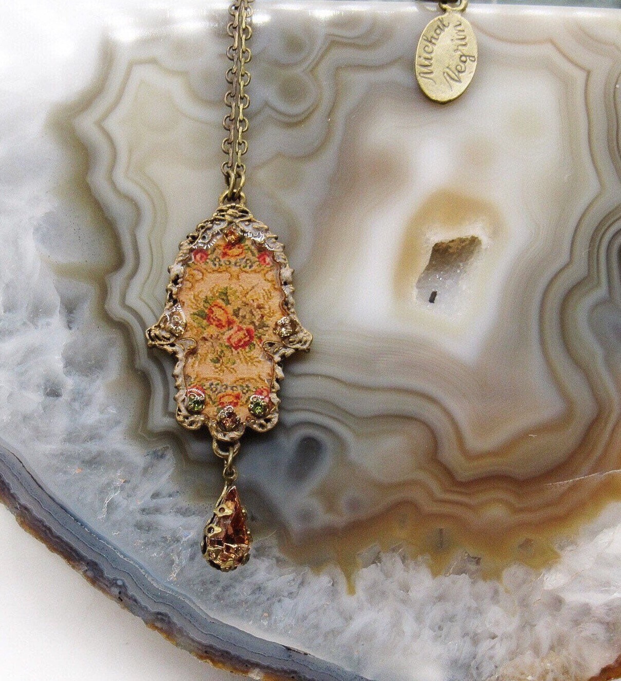 Gorgeous Michal Negrin vintage Victorian Revival gold tone faceted ...