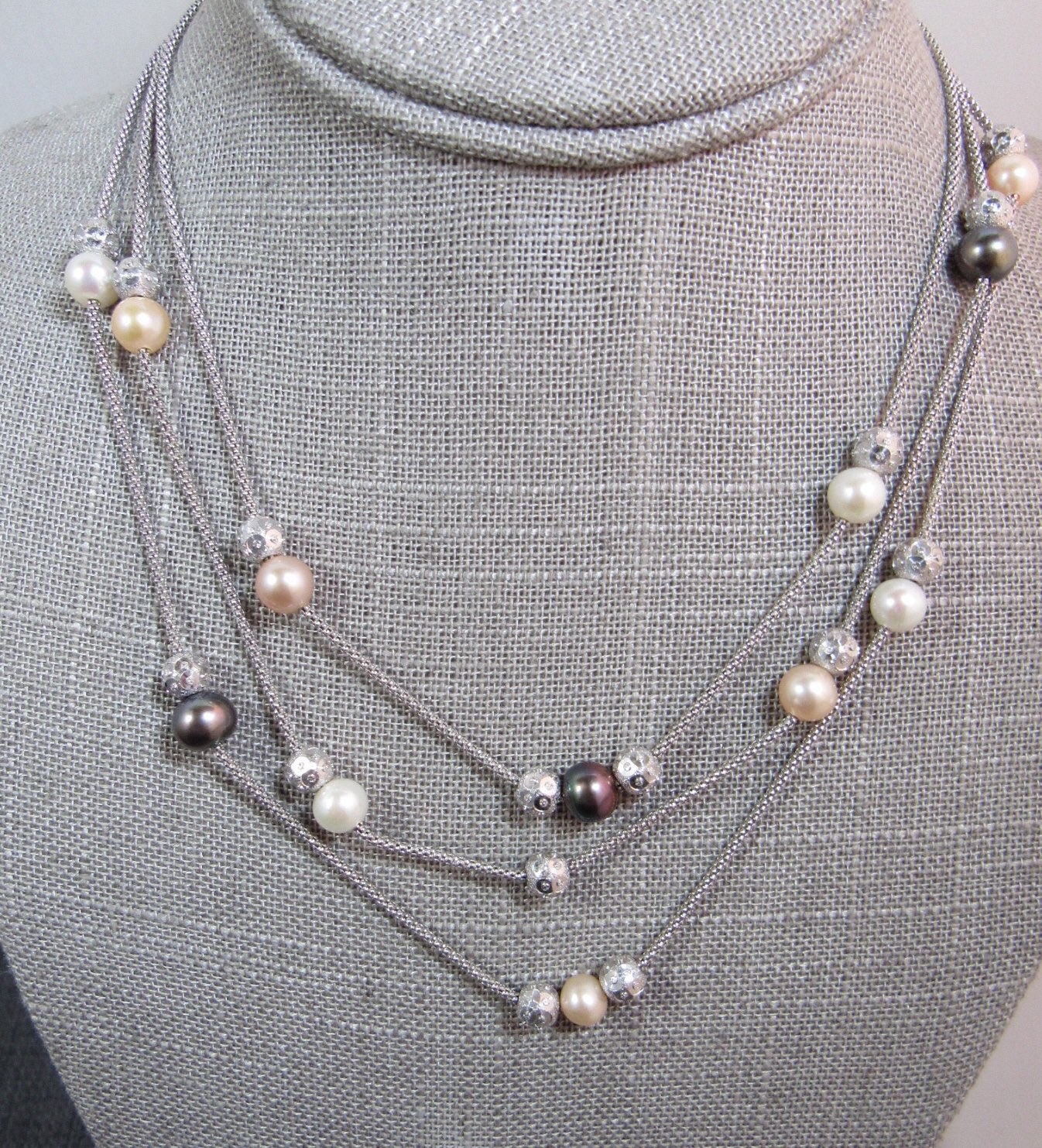 Designer Frederic Duclos retired multi strand sterling silver gray and ...