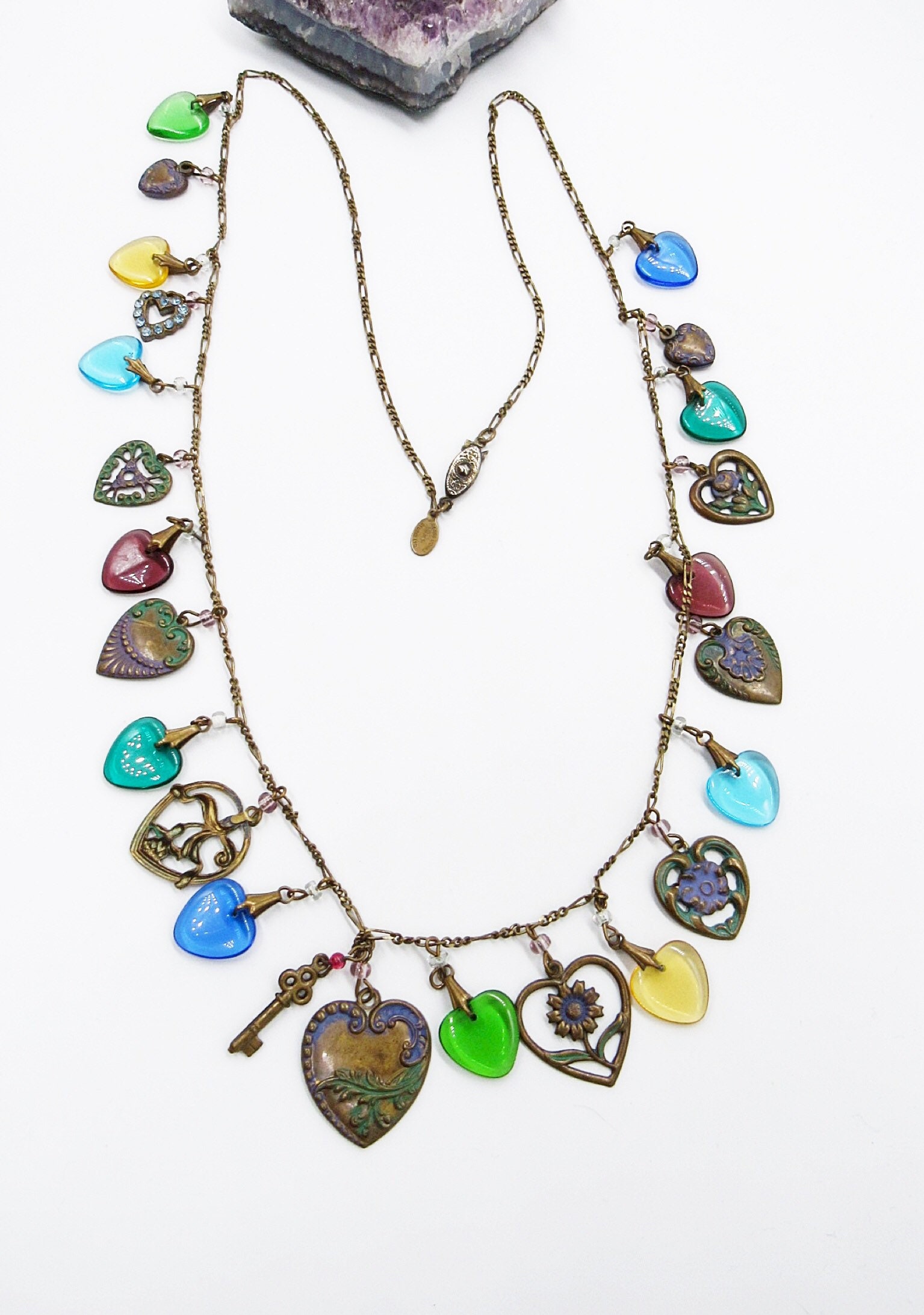 Amazing Glass Works Studio Ltd. vintage circa 1980s antiqued brass and ...