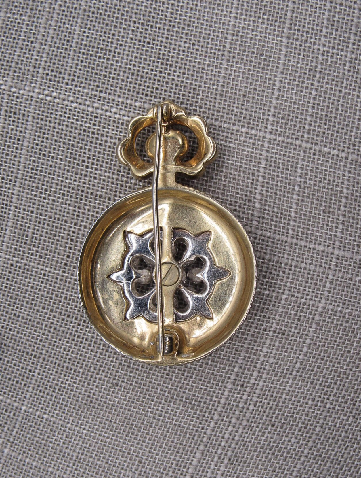 Vintage Mazer faceted rhinestone crystal gold tone signed brooch