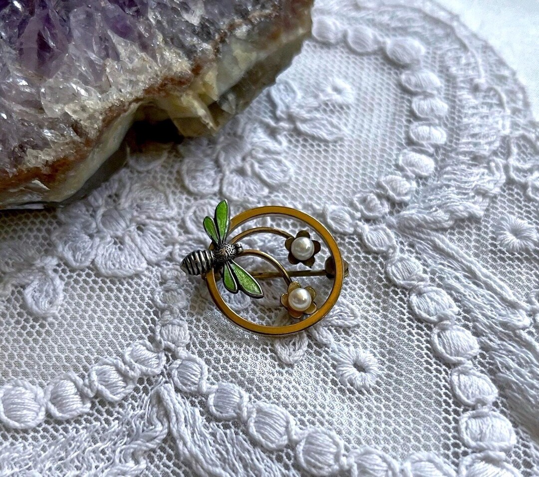 Adorable Wells Art Nouveau Revival 14K Gold Filled Genuine Cultured ...
