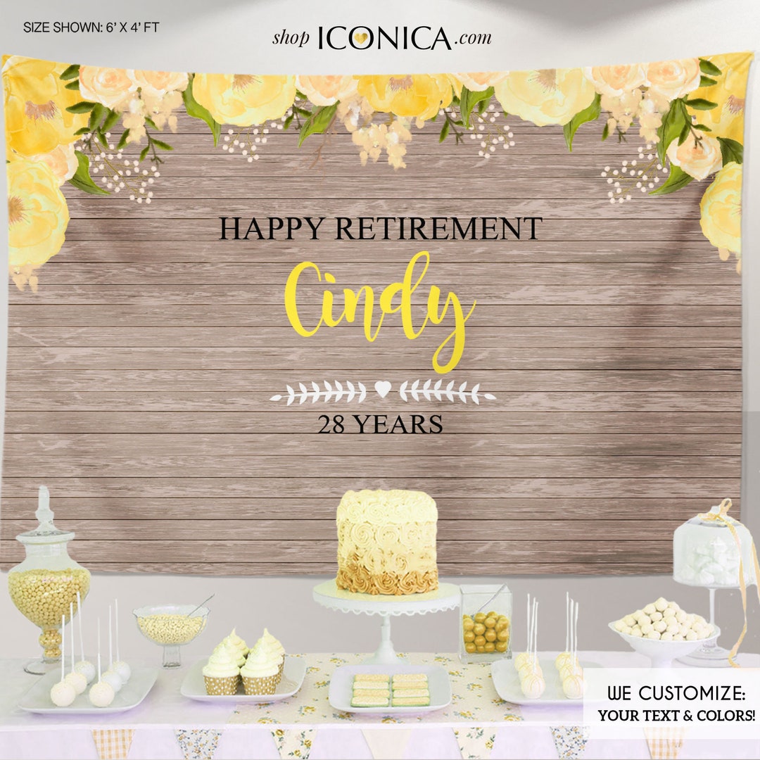 Retirement Party Backdrop - Virtual Rustic Floral Dessert Table Banner ...