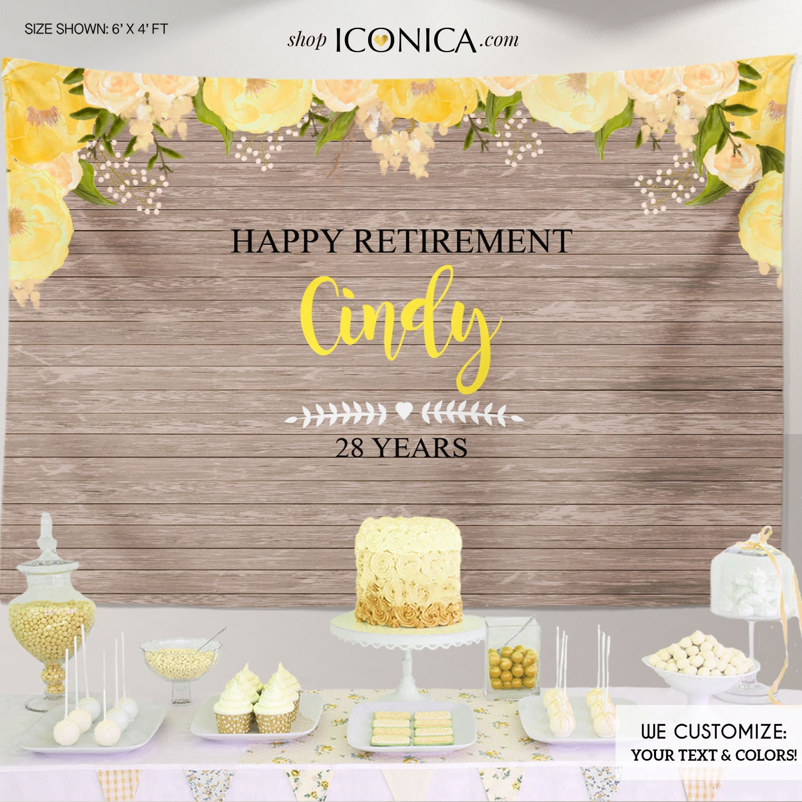 Retirement Party Backdrop Virtual Rustic Floral Dessert - Etsy