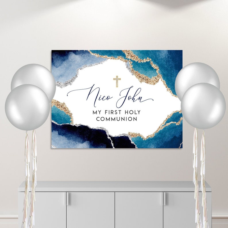 First Communion Welcome Sign Personalized Blue Geode Sign - Etsy