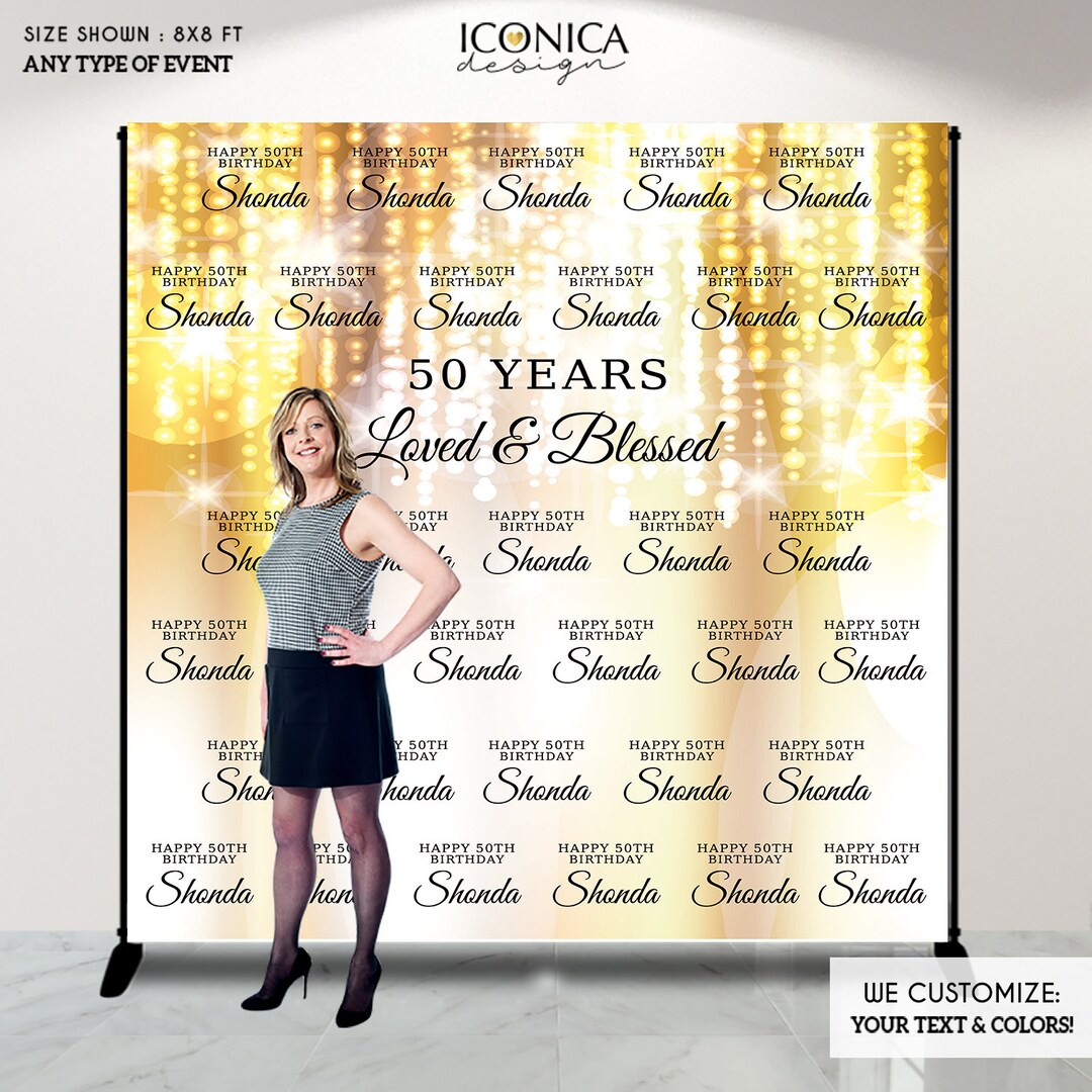 50th Birthday Backdrop, Photo Booth Party Backdrop, Step and Repeat ...