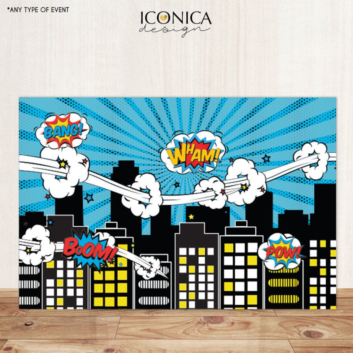 Superheroes Printable Party Backdrop Instant Download Superhero Comics ...
