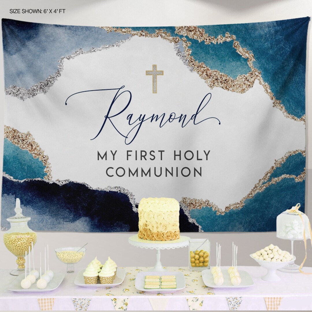 First Communion Backdrop Boy or Girl Geode Theme, Communion Backdrop ...