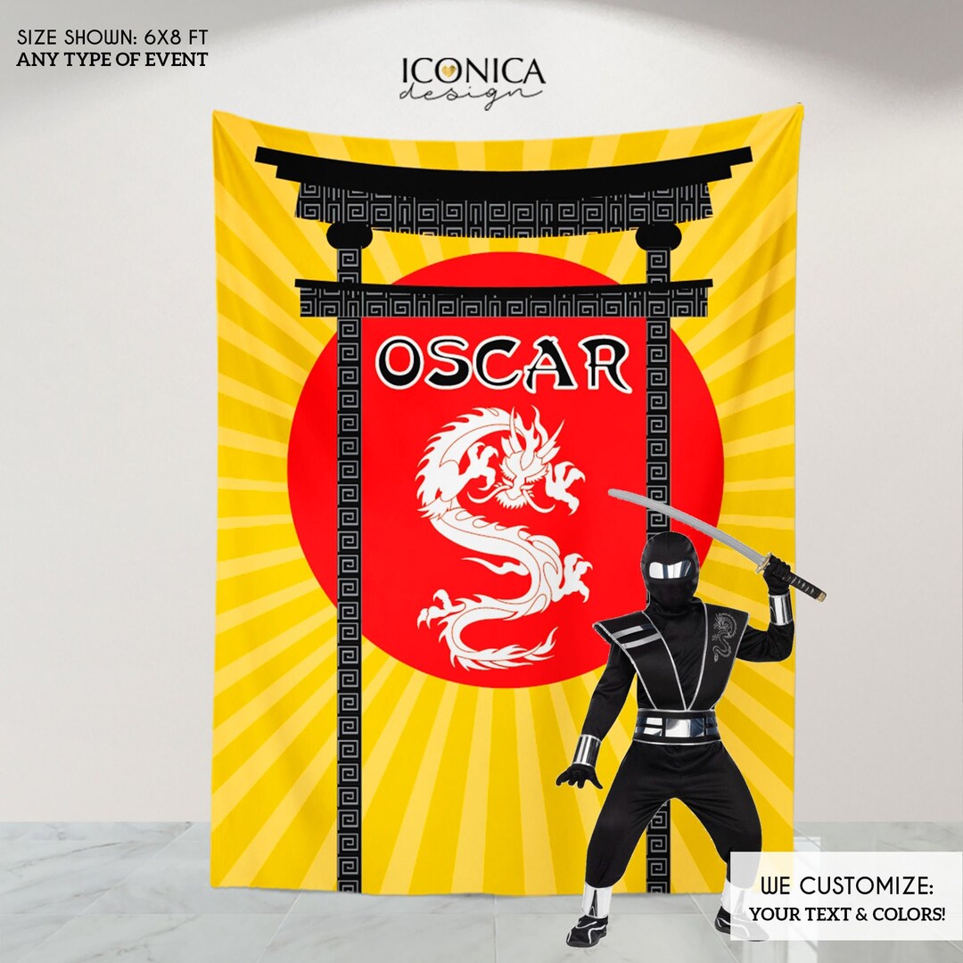 Ninja Backdrop, Ninja Birthday Party Backdrop, Temple, Dragon Backdrop ...