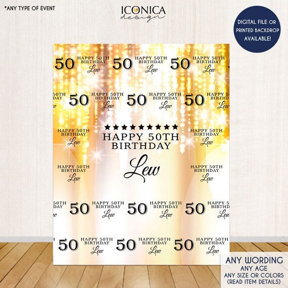 50th Birthday Backdrop, Photo Booth Party Backdrop, Step And Repeat ...