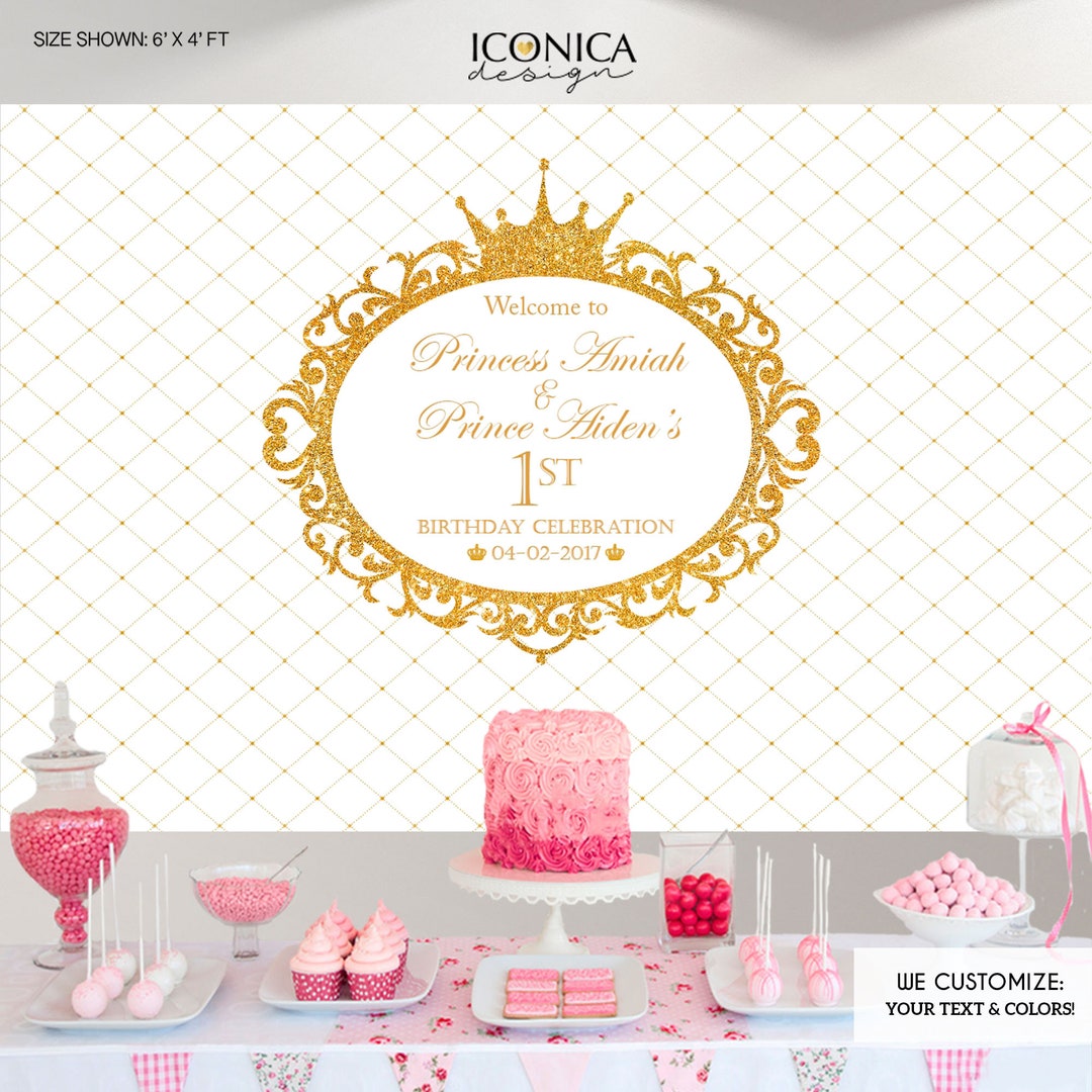 Princess Birthday Party Backdrop, Royal Party Backdrop, White and Gold ...