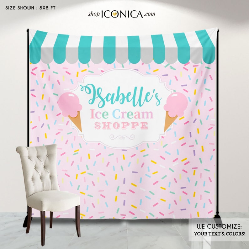 Ice Cream First Birthday Backdrop, Sprinkles Party Decor (printed or ...