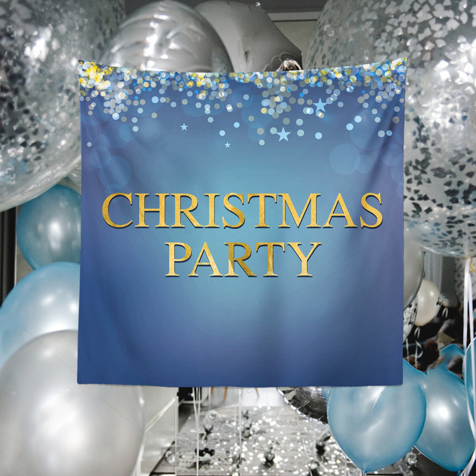 Blue Christmas Party Backdrop, Festive Holiday Banner, Vinyl Decor - Etsy