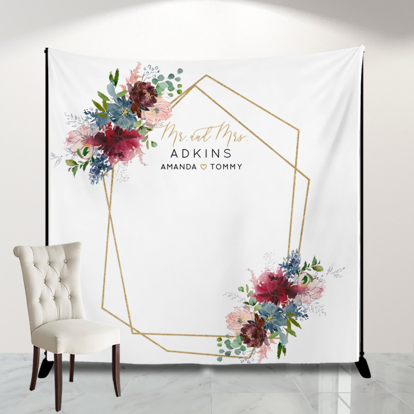 Wedding Backdrop for Reception Blush Burgundy and Dusty Blue Floral ...