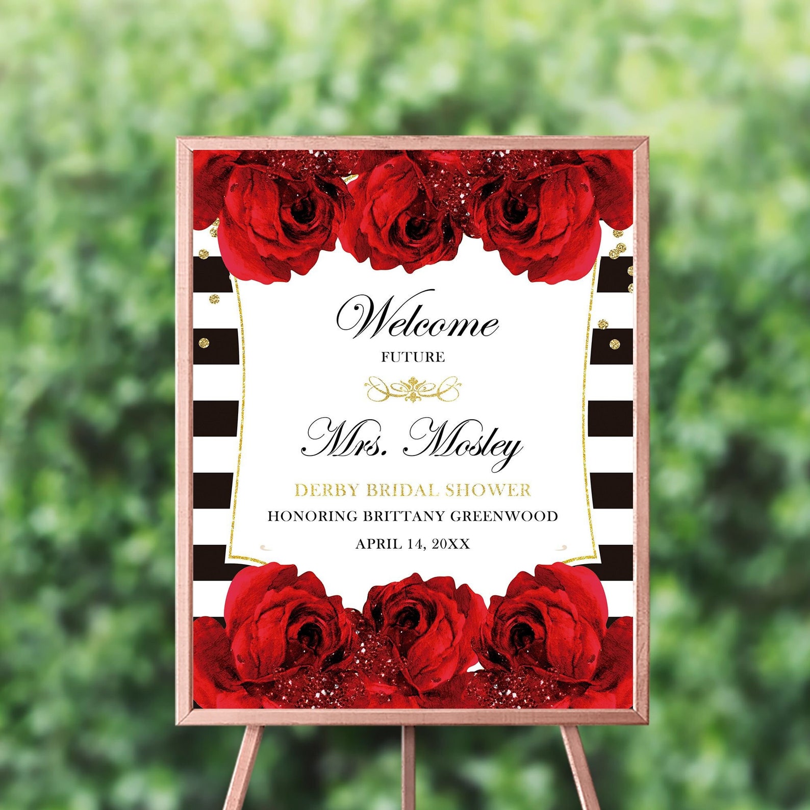 Red Rose Welcome Sign Bridal Shower Personalized Red and Black - Etsy