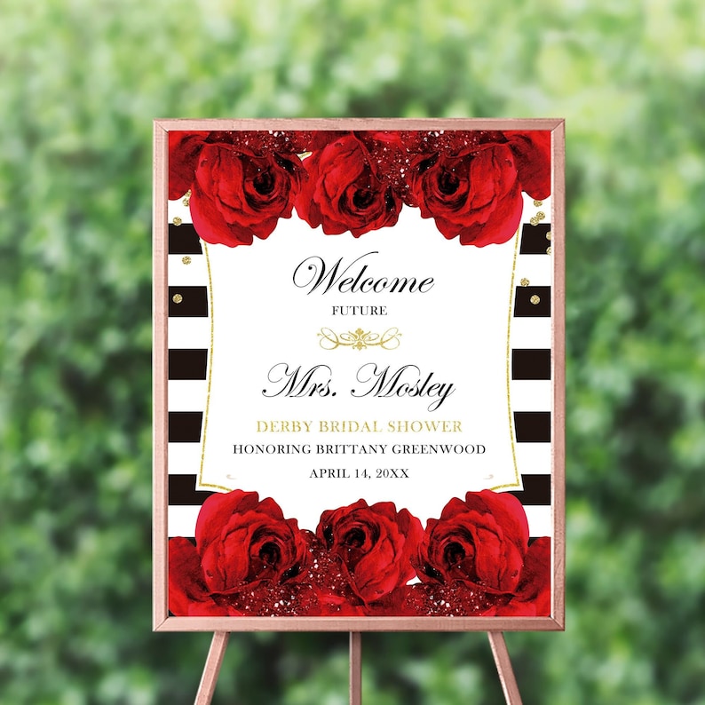 Red Rose Welcome Sign Bridal Shower Personalized Red and Black - Etsy