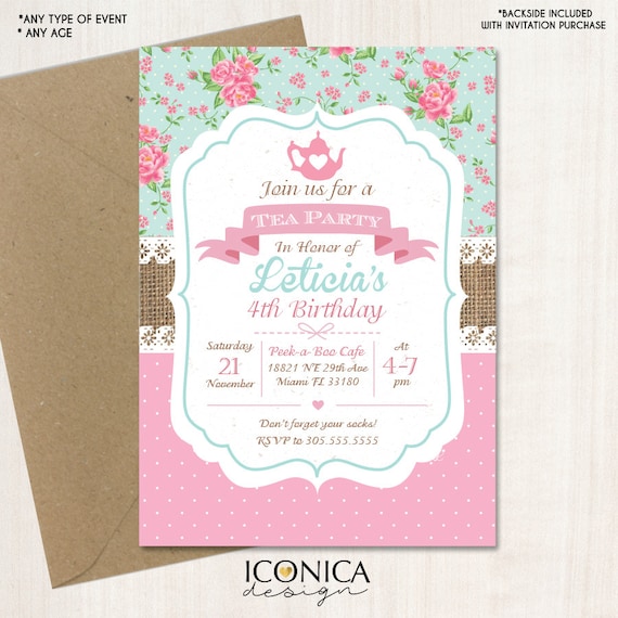 Shabby Chic Tea Party Birthday Party Invitation - Burlap - Poka Dots ...
