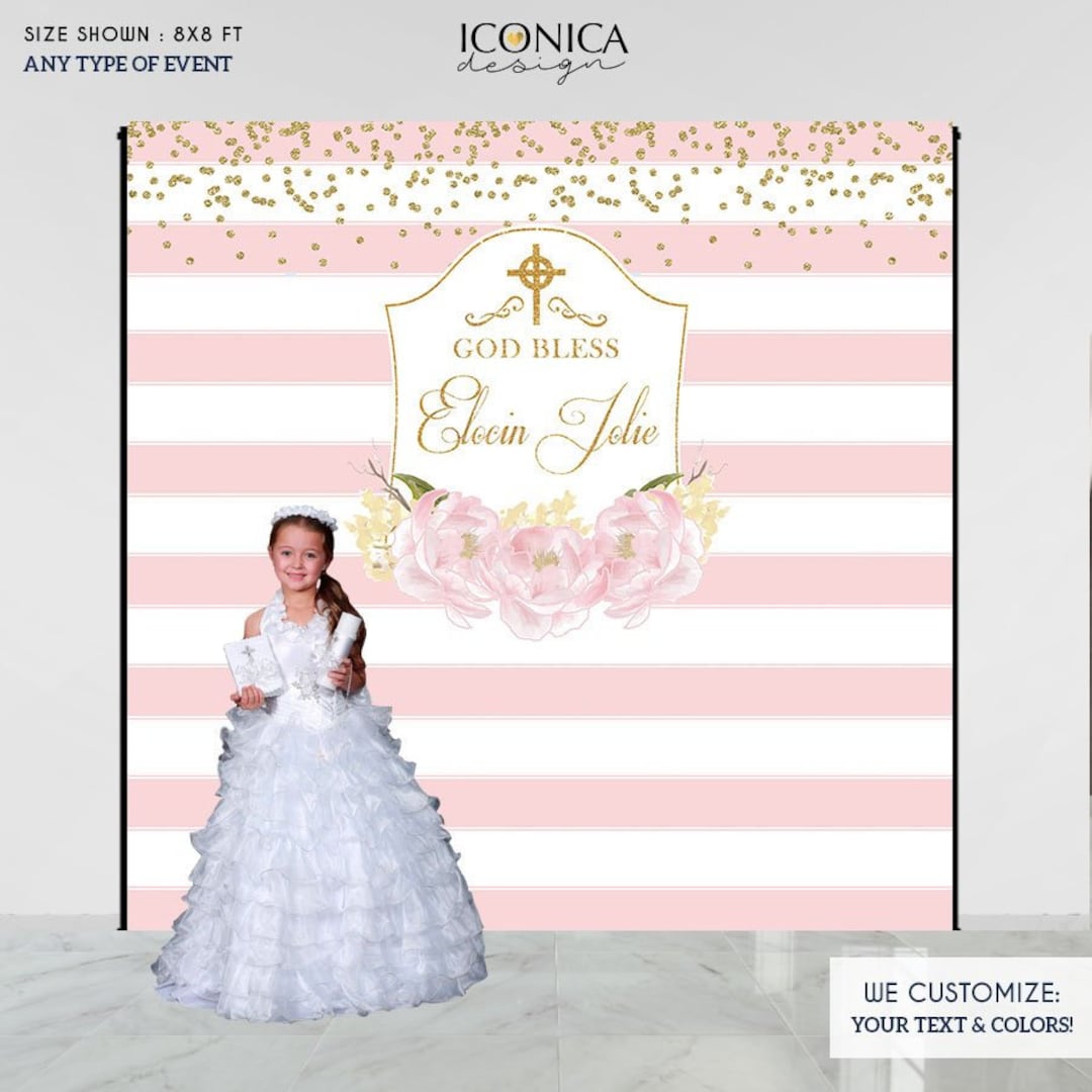 First Communion Party Backdrop, First Communion Banner, Floral Banner ...