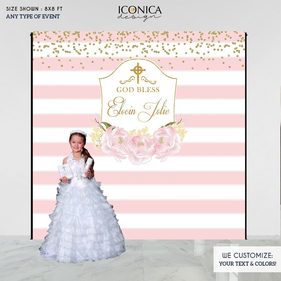 First Communion Party Backdrop First Communion Banner Floral | Etsy