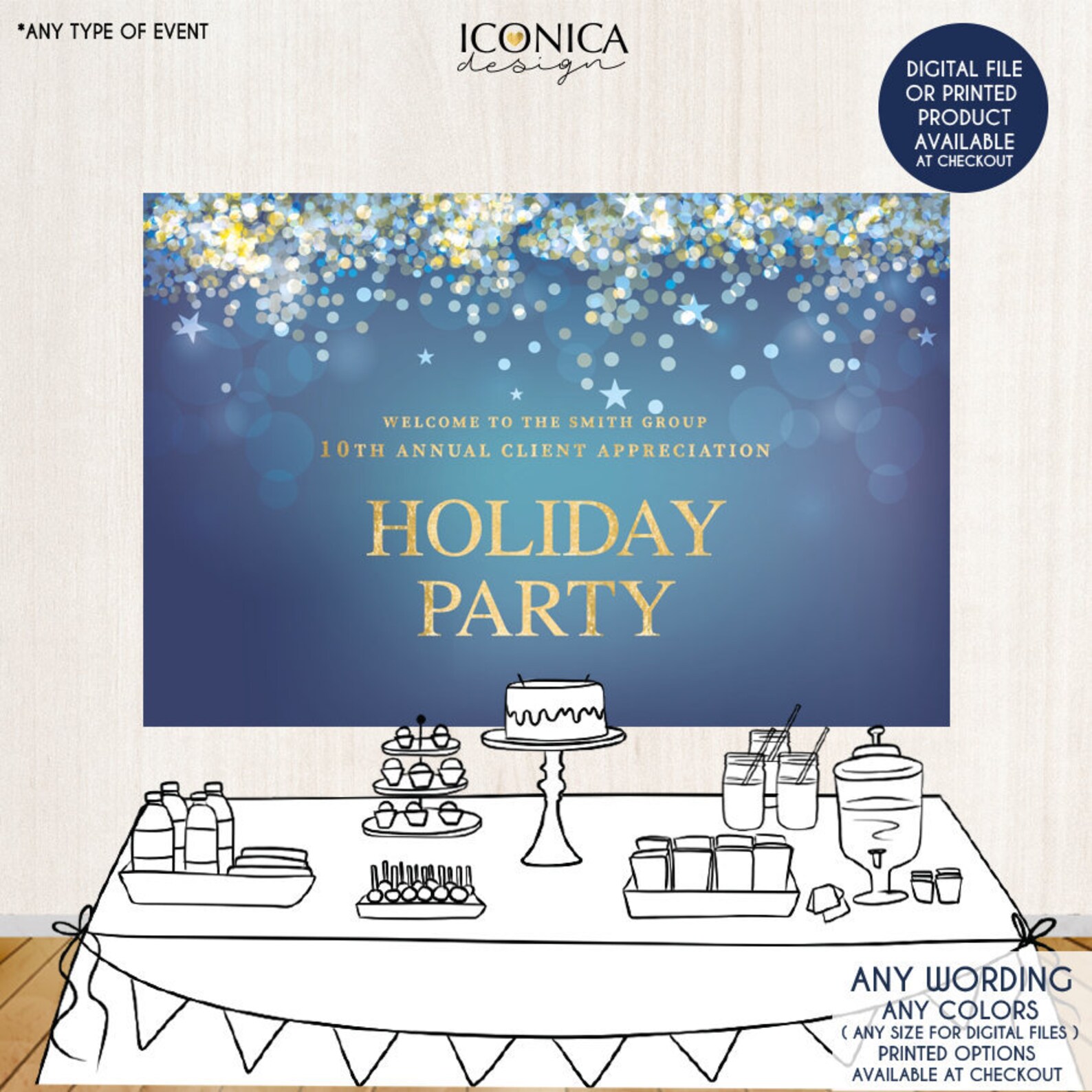 Holiday Party Backdrop Blue Gold Silver Sparkles Blue - Etsy