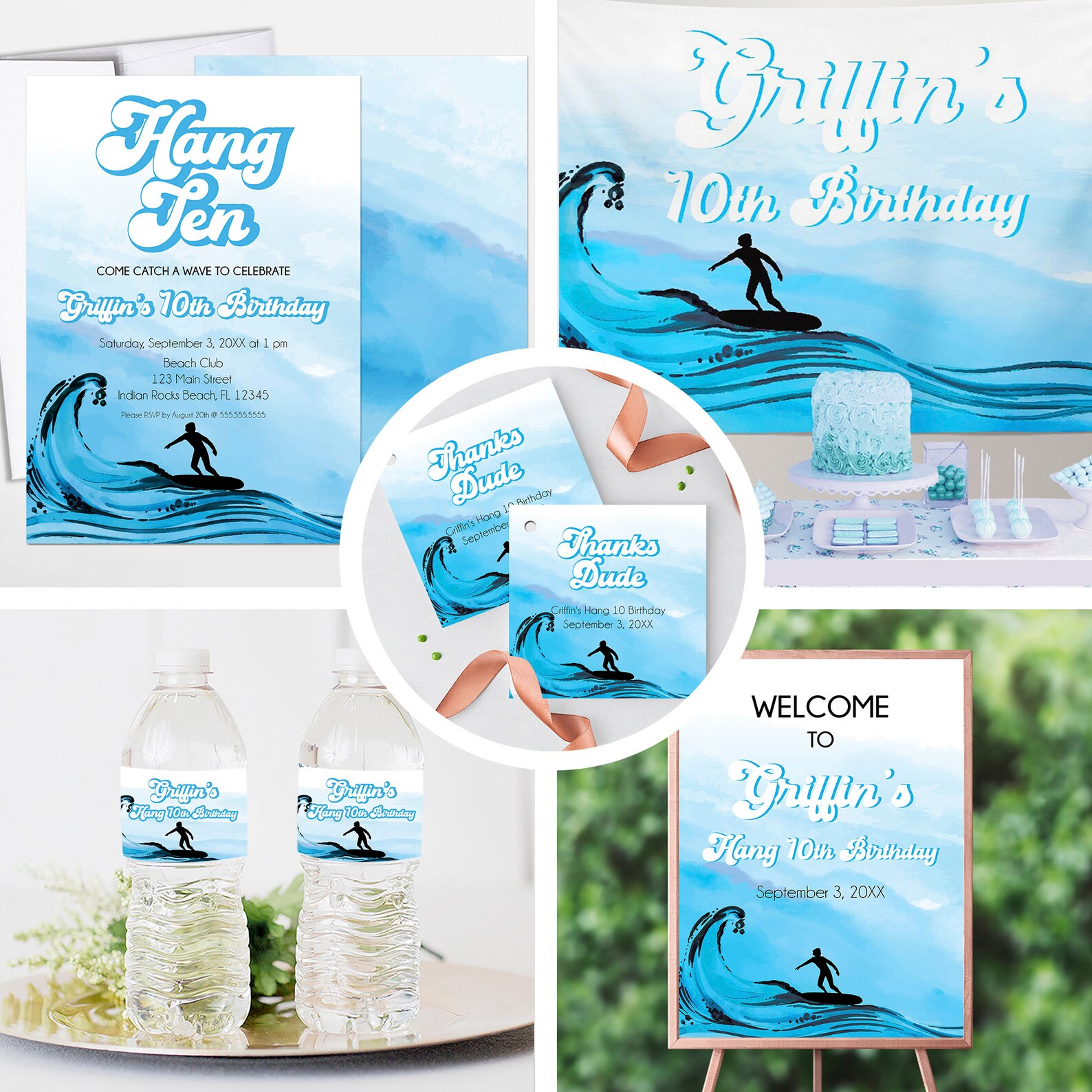 Surfing Birthday Welcome Sign surf Hang 10 Birthday Sign - Etsy