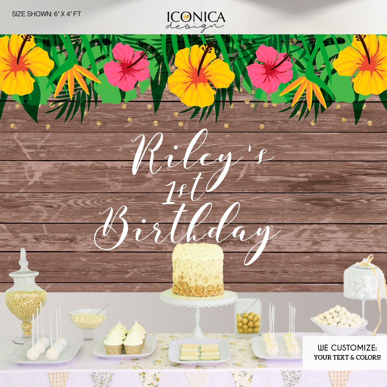 Tropical Luau Backdrop – Floral Tiki Party, Custom Design (printed or ...