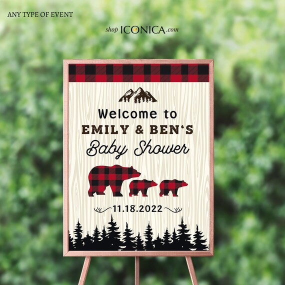Lumberjack Baby Shower Welcome Sign Personalized Printed Buffalo Plaid ...