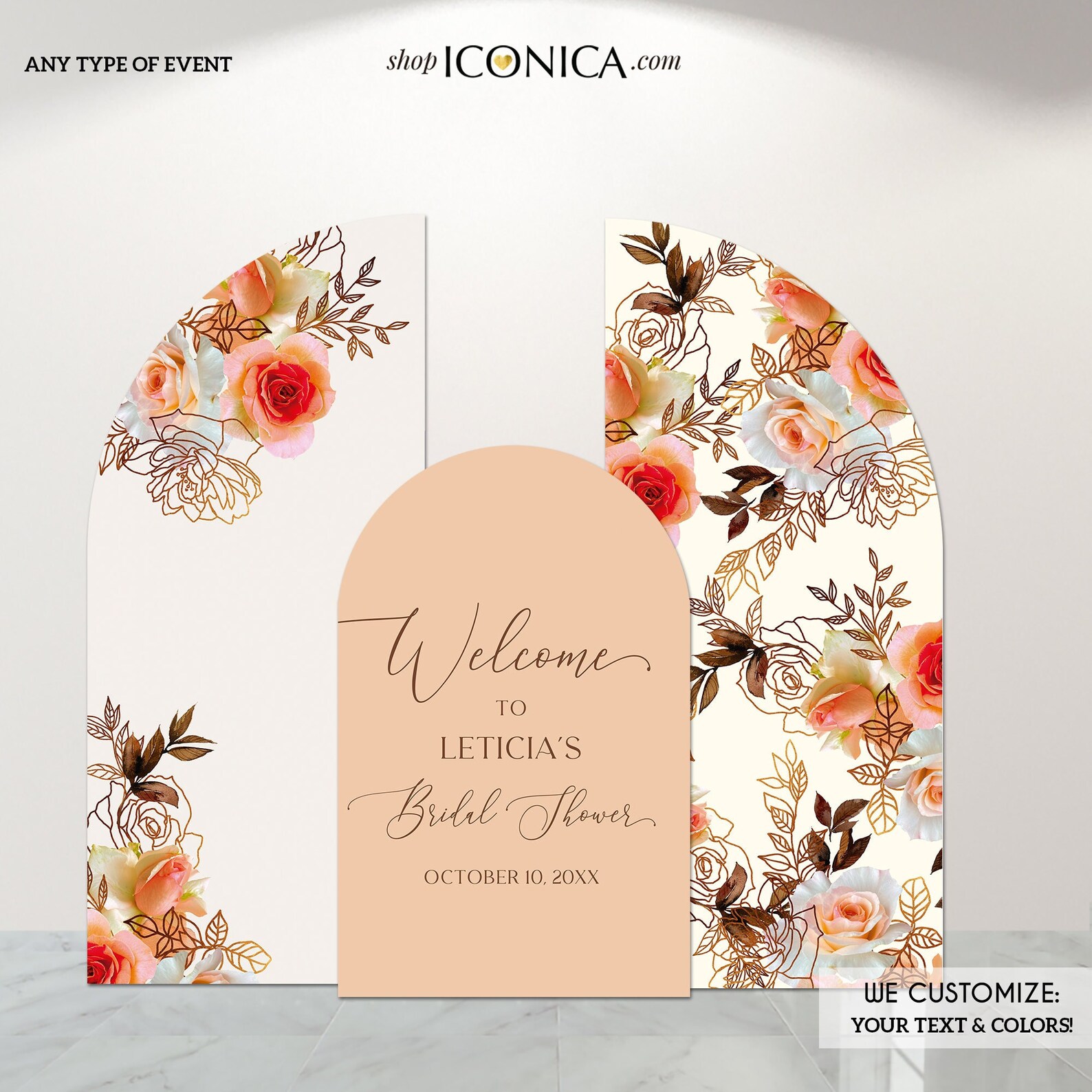 Arched Wedding Welcome Sign, Custom Floral Backdrop, Foam Board - Etsy