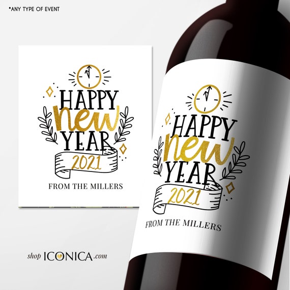 New Year Wine Labels Personalized | New Year Eve Labels custom | Wine ...