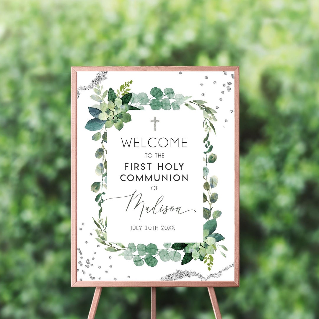 Succulent Greenery First Communion Welcome Sign Personalized, Succulent ...