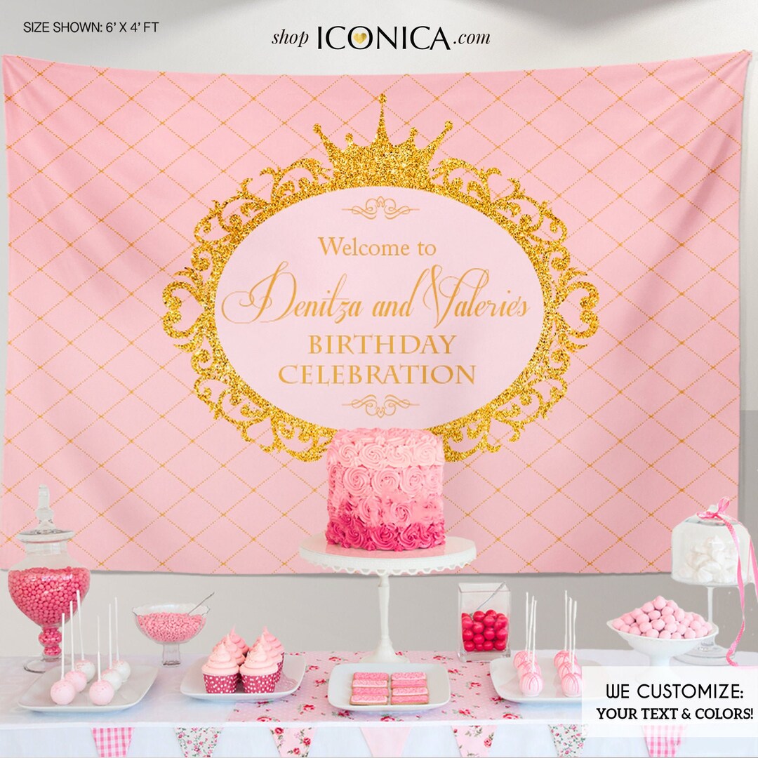 Pink and Gold Backdrop Princess Party Backdrop | Royal Party Backdrop ...