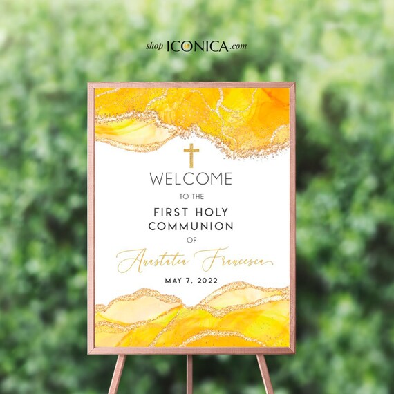 First Communion Welcome Sign Personalized | Yellow Geode Sign Agate ...