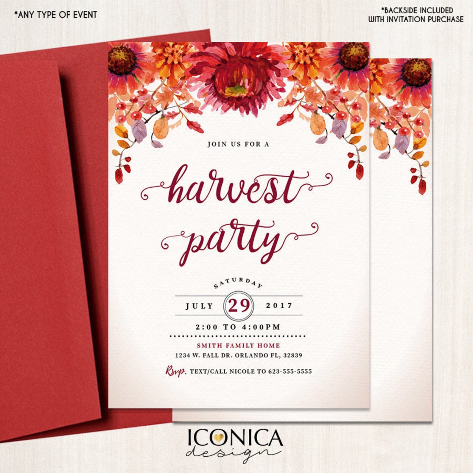 Fall Birthday Party Invitation Harvest Party Invitations | Etsy