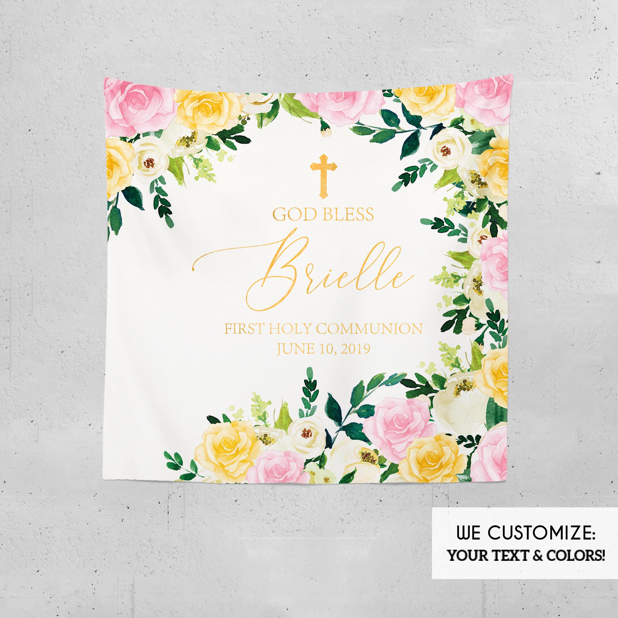 First Communion Party Decor God Bless Personalized Backdrop | Etsy