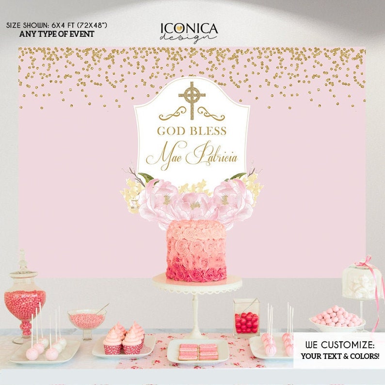 First Communion Party Backdrop First Communion Banner Floral | Etsy