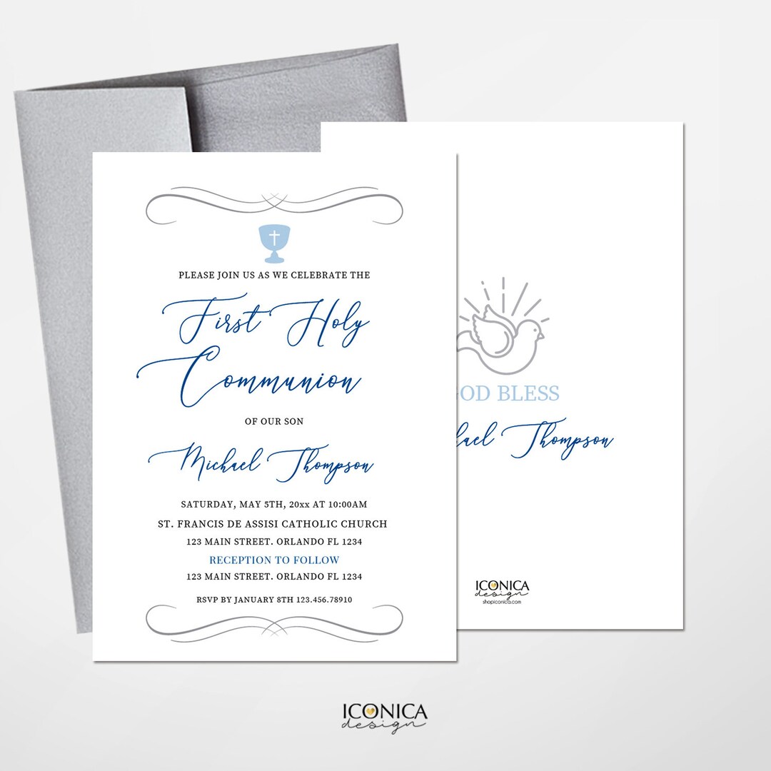 First Communion Invitations, Boys Communion Invitations, Religious ...