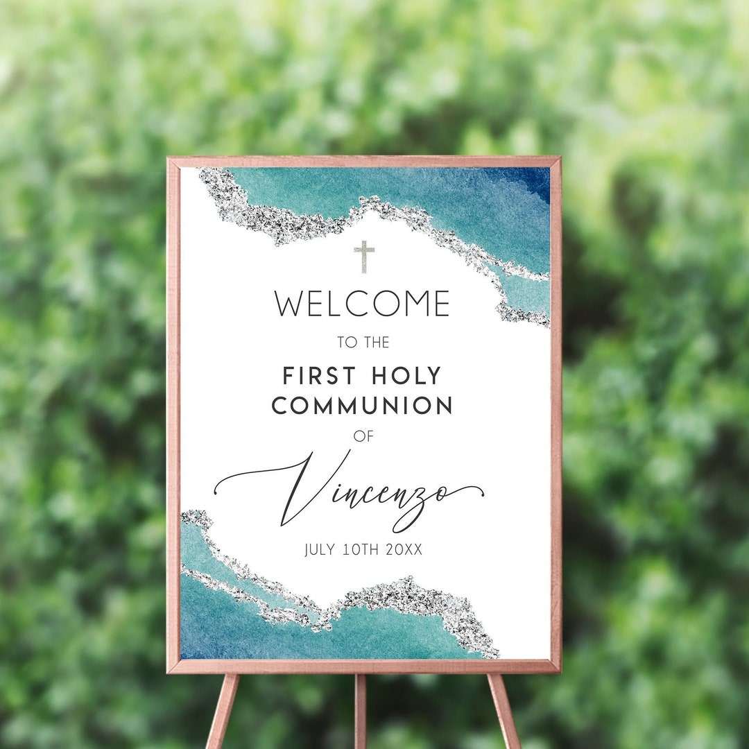 First Communion Welcome Sign Personalized | Teal Geode Sign Teal and ...