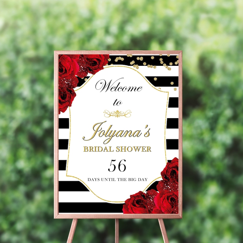 Red Rose Welcome Sign Bridal Shower Personalized Red and Black - Etsy