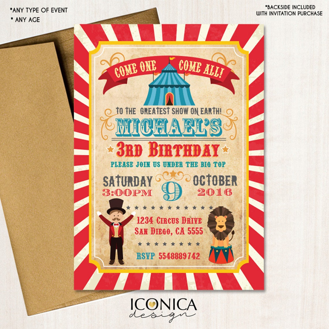 Circus Birthday Party Invitation Vintage Carnival Birthday - Etsy