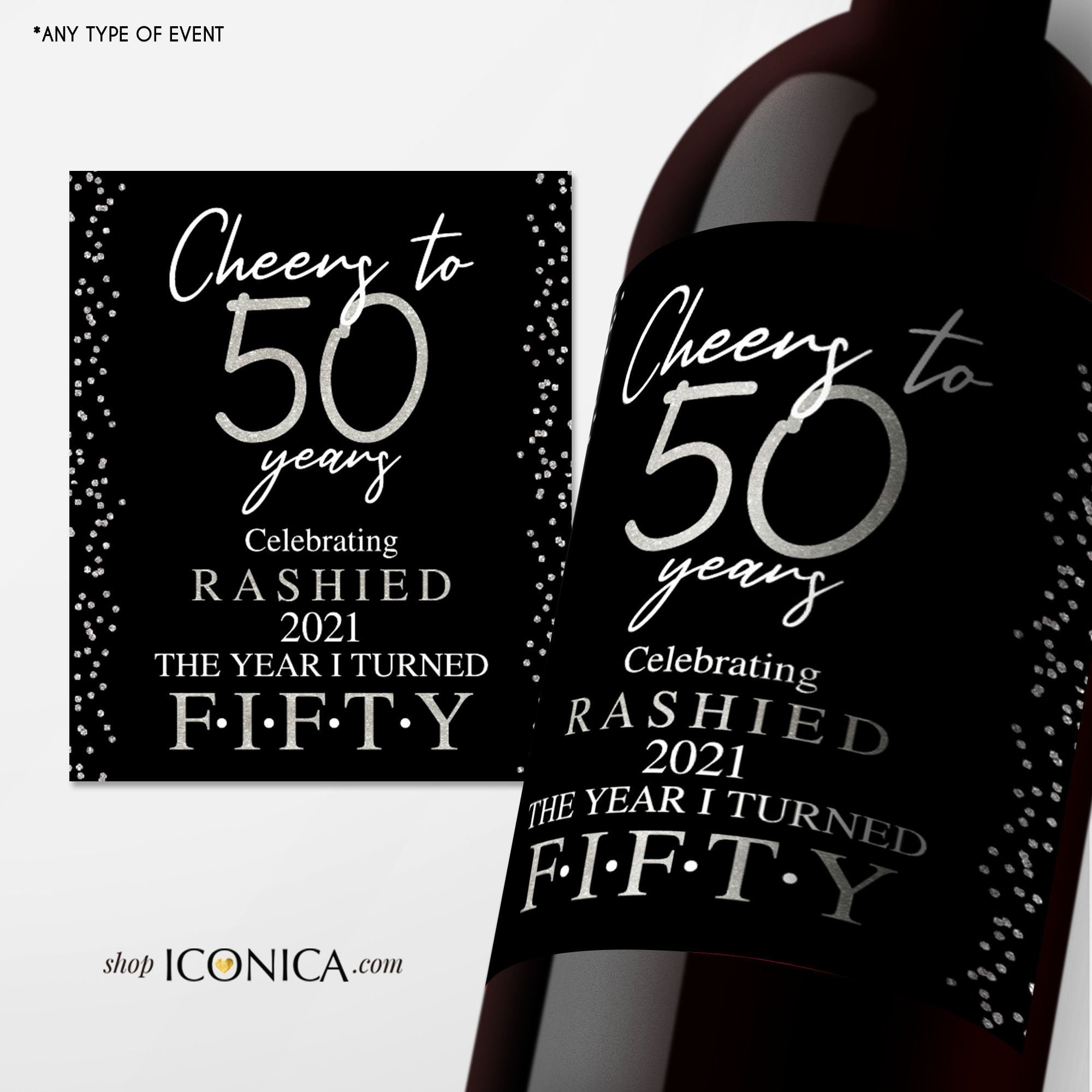 50th Birthday Wine Label Personalized Cheers to 50 | Etsy