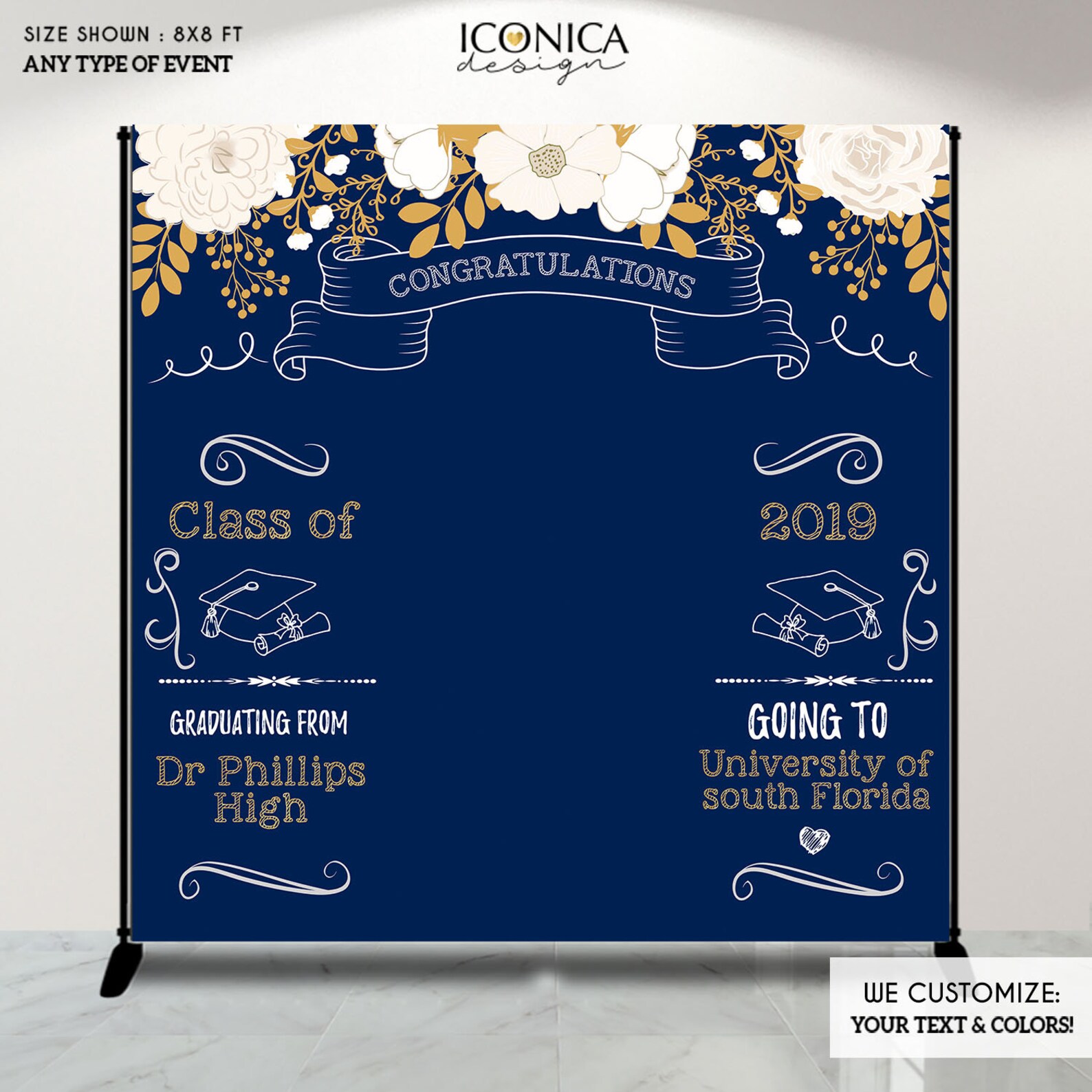 Graduation Party Photo Booth Backdrop Floral Graduation Step - Etsy