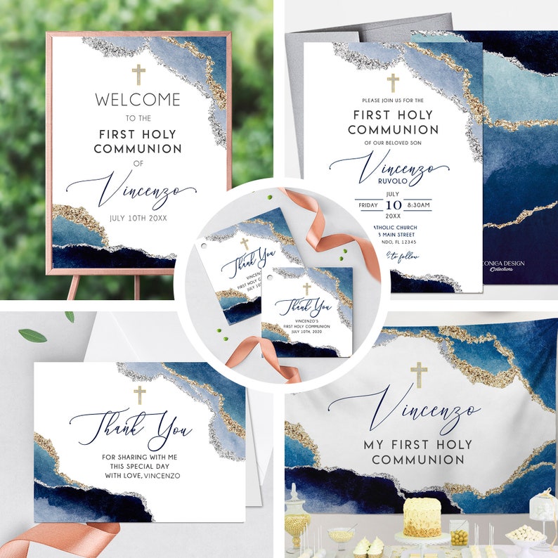 First Communion Welcome Sign Personalized Blue Geode Sign - Etsy