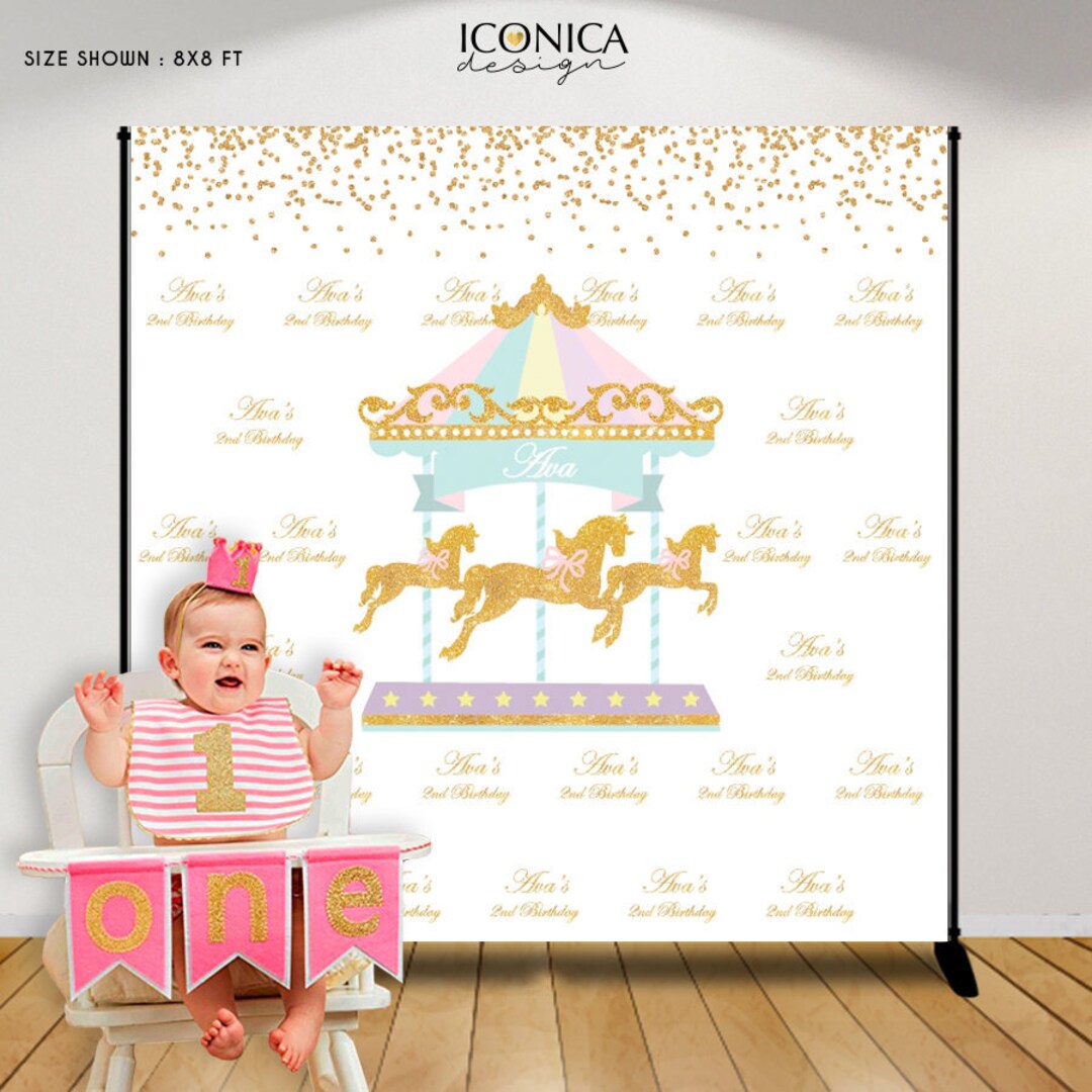 Carousel First Birthday Backdrop Any Age Carousel Party - Etsy