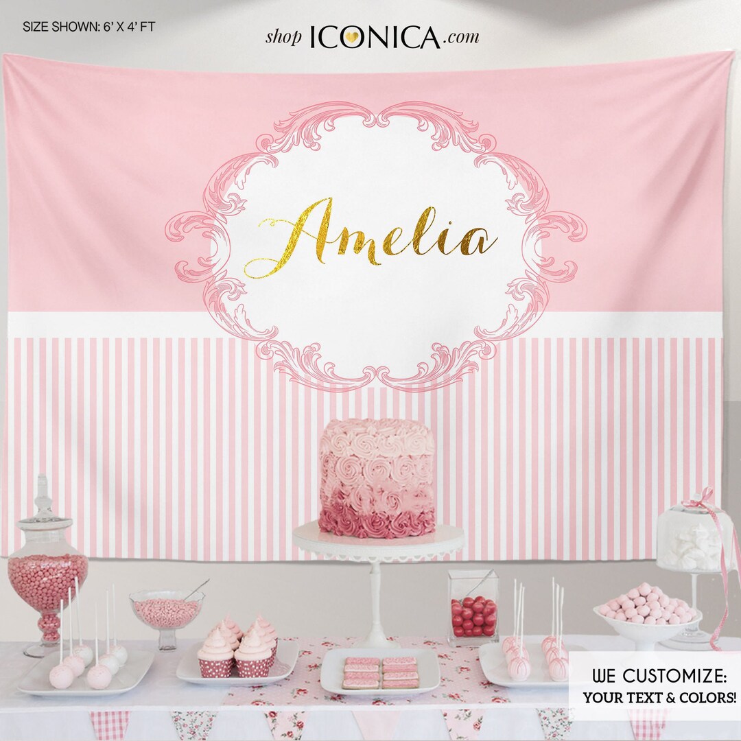 Pink and Gold Party Backdrop Elegant Banner Royal Princess Party ...