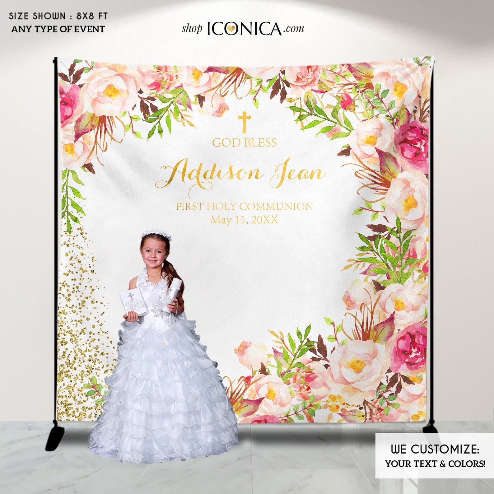 First Communion Photo Booth Backdrop Floral Custom Step and - Etsy