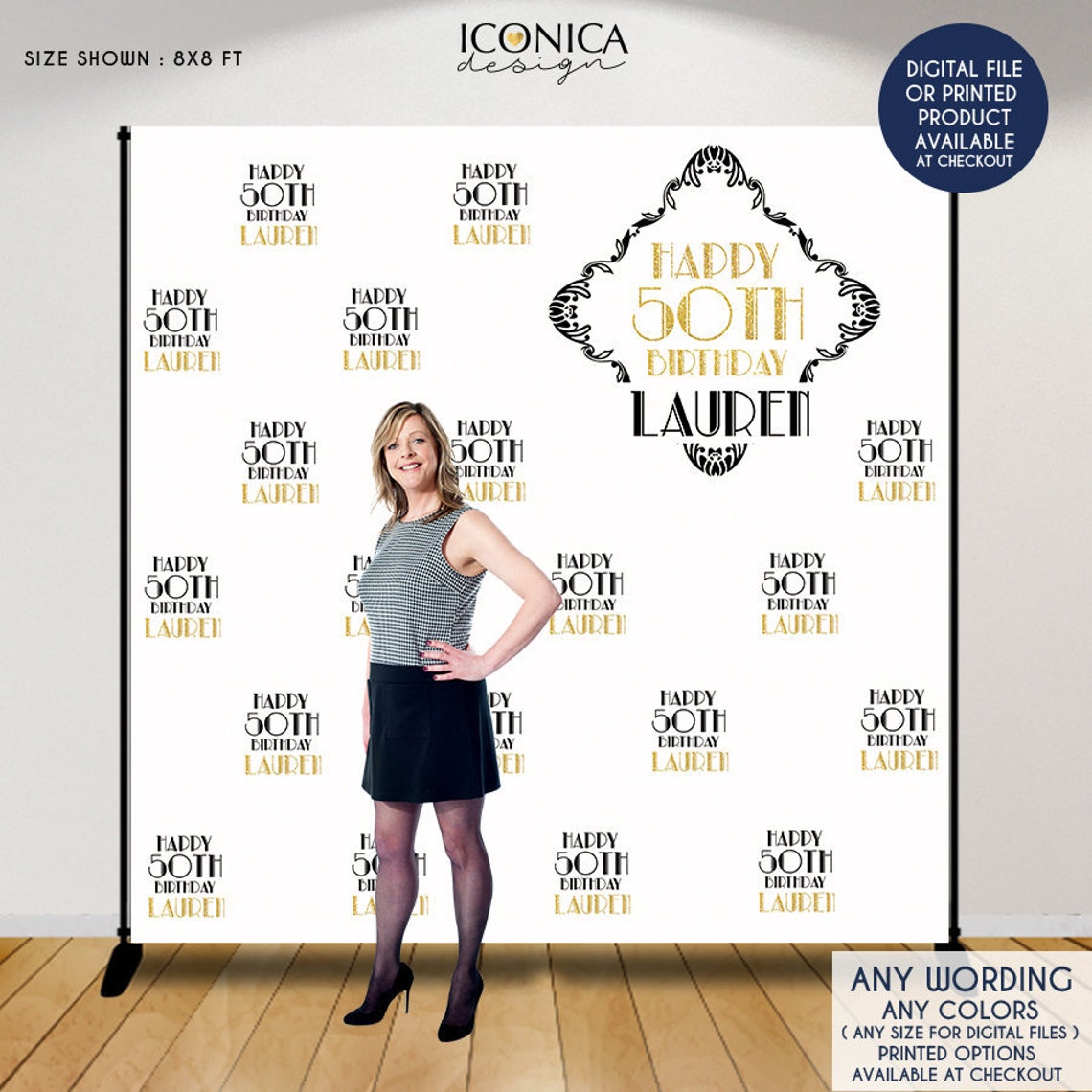 Custom 50th Birthday Backdrop, Personalized Party Decor (printed or ...