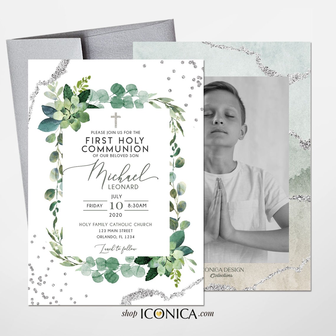 Boy First Holy Communion Invitation, Boy Religious Invitation Printed ...