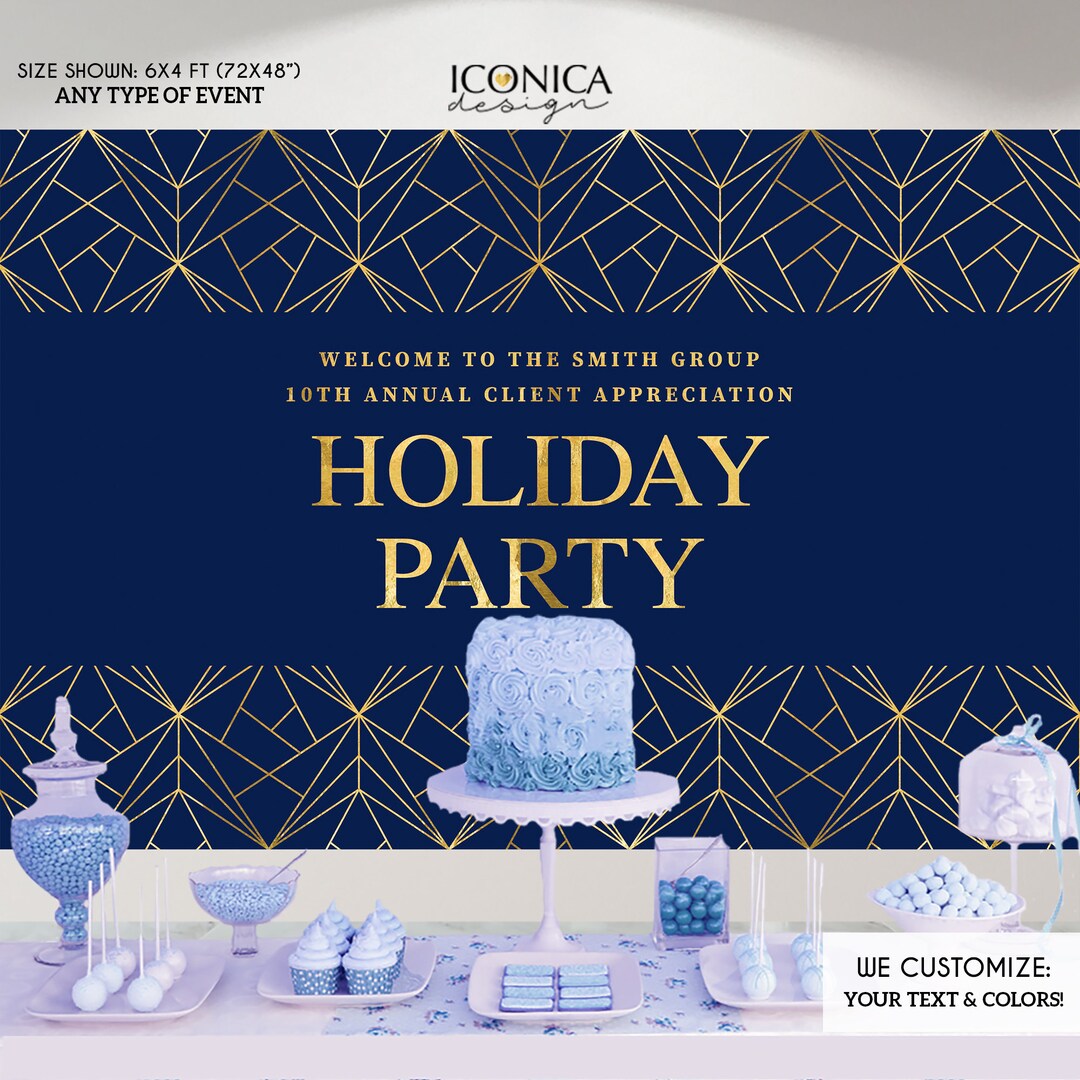 Holiday Party Backdrop,blue and Gold Sparkles Party Backdrop,elegant ...