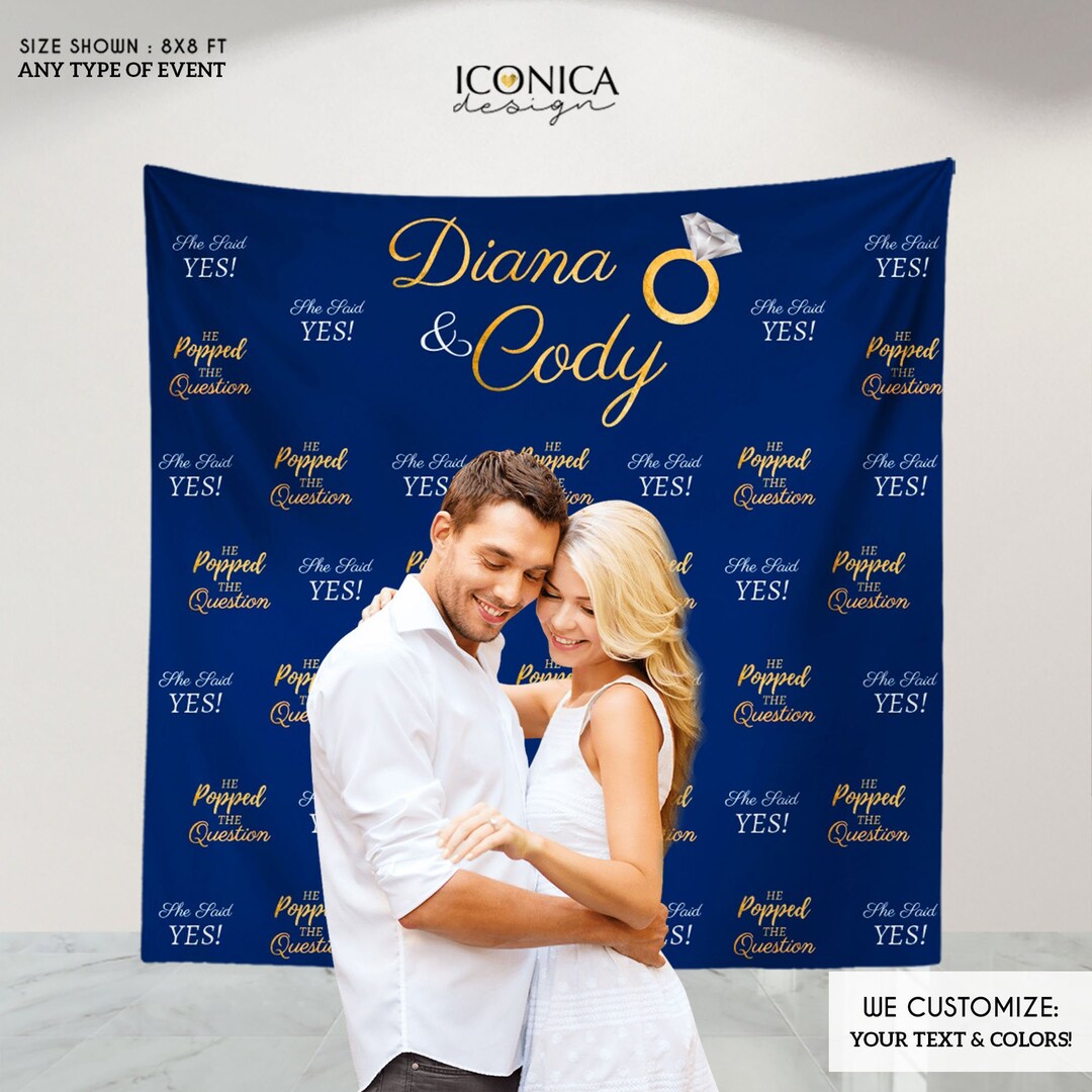 Engagement Party Photo Booth Backdrop, She Said YES, Blue and Gold ...